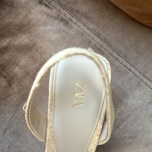 Zara | Shoes | Zara Raffia Sling Backs With Gold High Heels | Poshmark